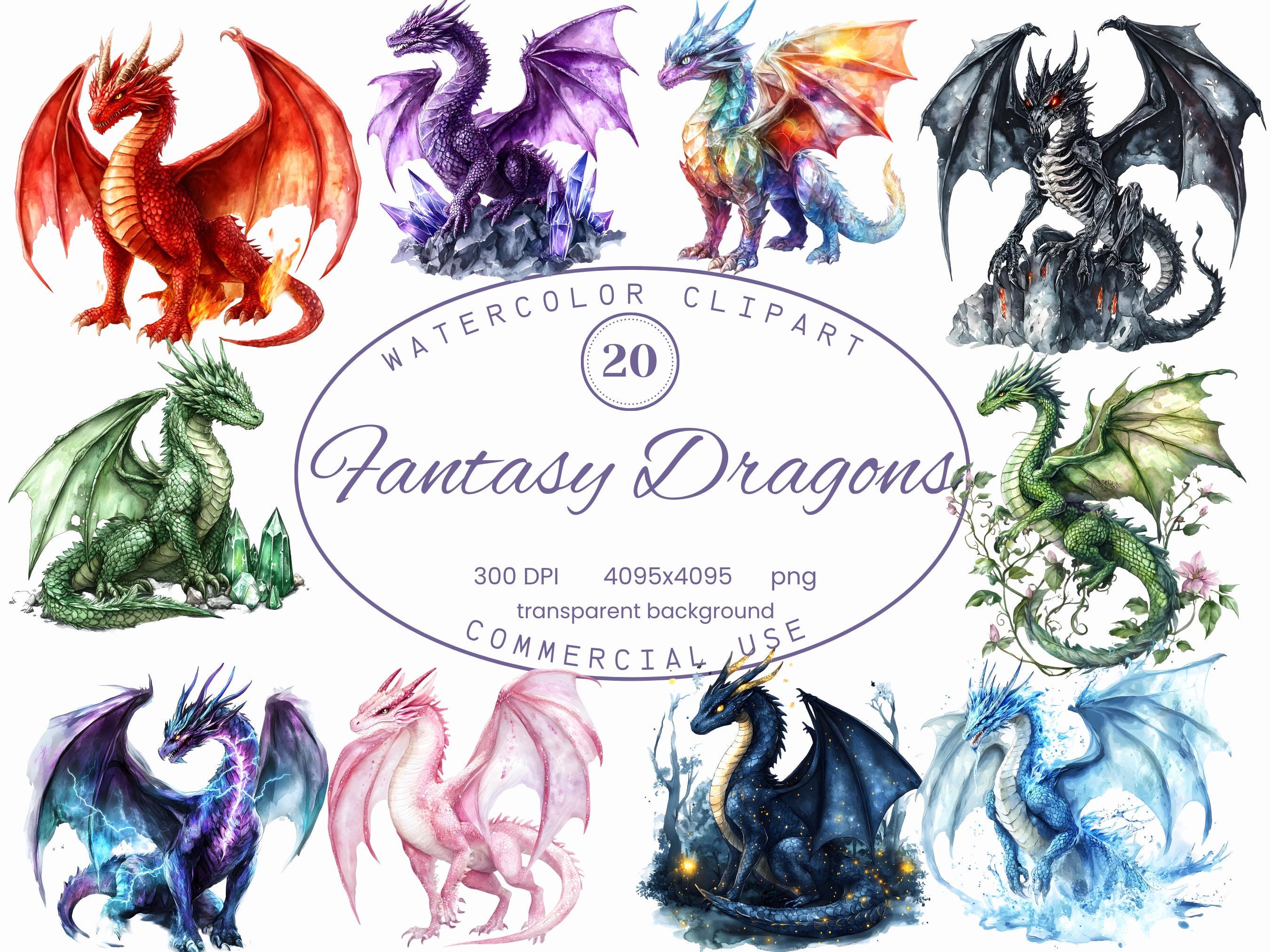 Fantasy Dragons Clipart Collection, Fairy Tale 20 PNG Magical ...