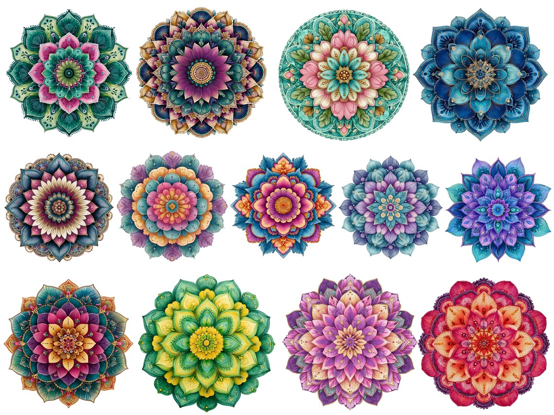 Mandala Clipart Collection, Boho Floral Mandala 26 PNG Illustrations ...