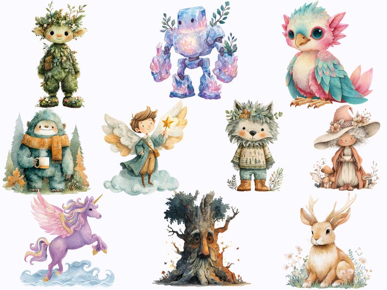 Mythical Creatures Clipart Collection, Whimsical Watercolor Fantasy 20 ...