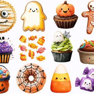 Halloween Treats Clipart Set, Kawaii Spooky Candy PNG for Crafts ...