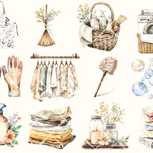 Housekeeping Clip Art Collection, 24 PNG Cleaning, Laundry, Housework ...
