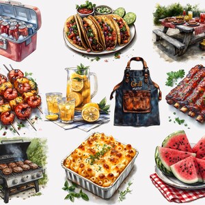 BBQ Grill Party Clipart Collection, Watercolor Food 20 PNG ...