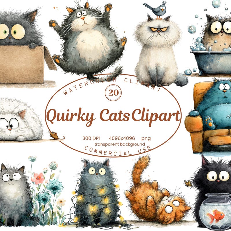 Funny Quirky Cats Clipart - Etsy UK