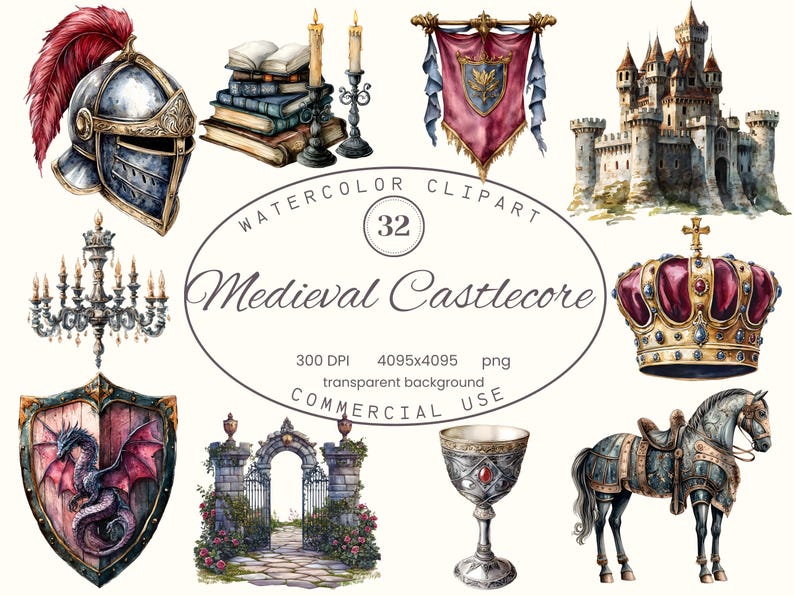 Medieval Castlecore Clip Art Collection, Rustic 32 PNG Illustrations ...
