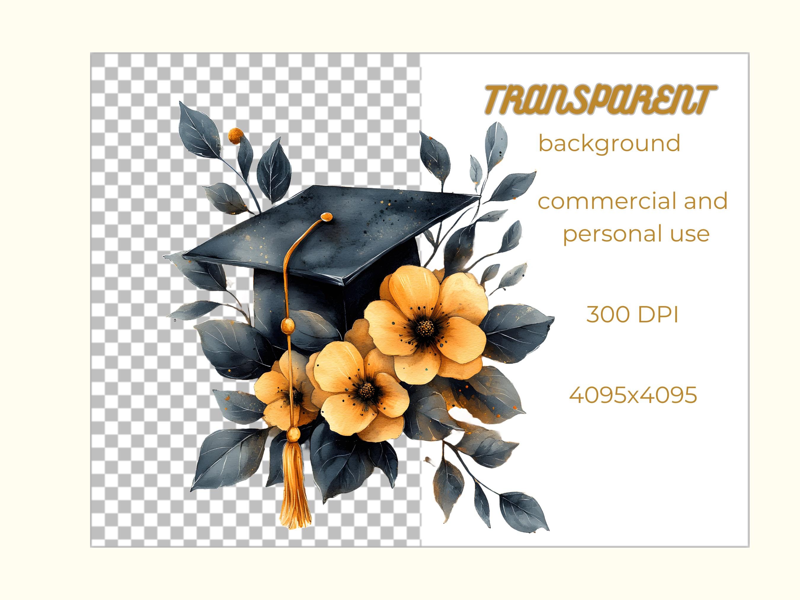 Graduation Clip Art Collection, Watercolor Grad Floral 24 PNG ...