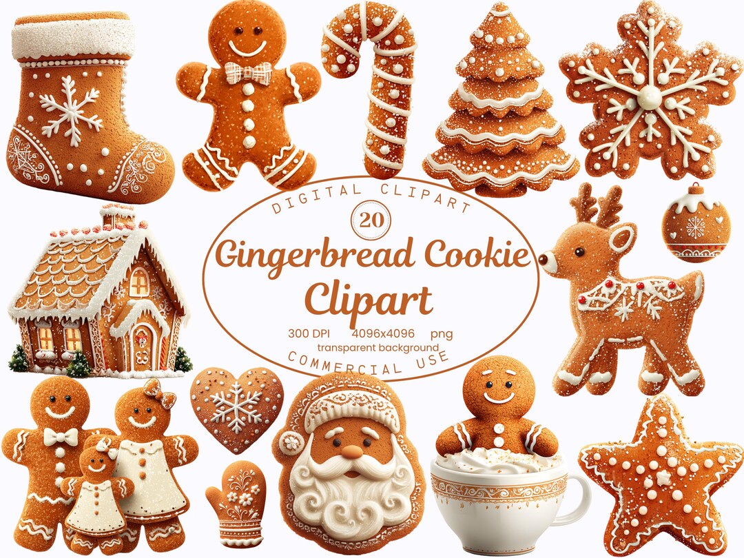 Gingerbread Cookie Clipart Collection, Holiday Christmas 20 PNG Images ...
