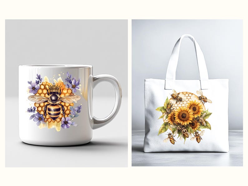 Bees and Flowers Clip Art Collection, Watercolor 20 PNG Illustrations ...