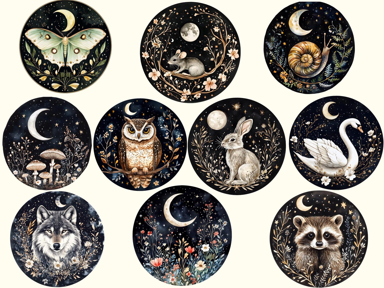 Night in the Nature Clipart Collection, Nocturnal Woodland Animals ...