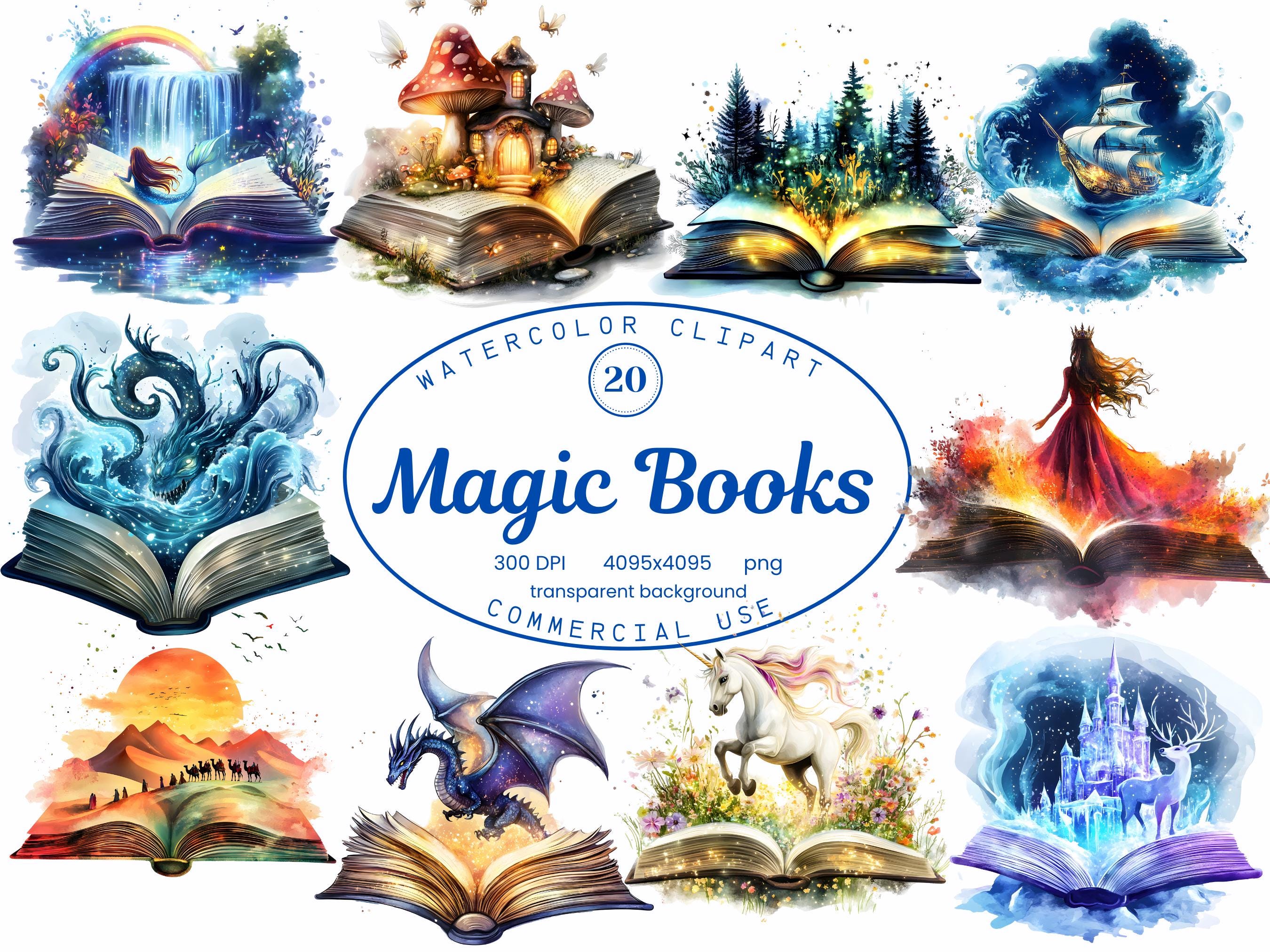 Magic Books Clip Art Collection, Fairy Tale Books Watercolor 20 PNG ...
