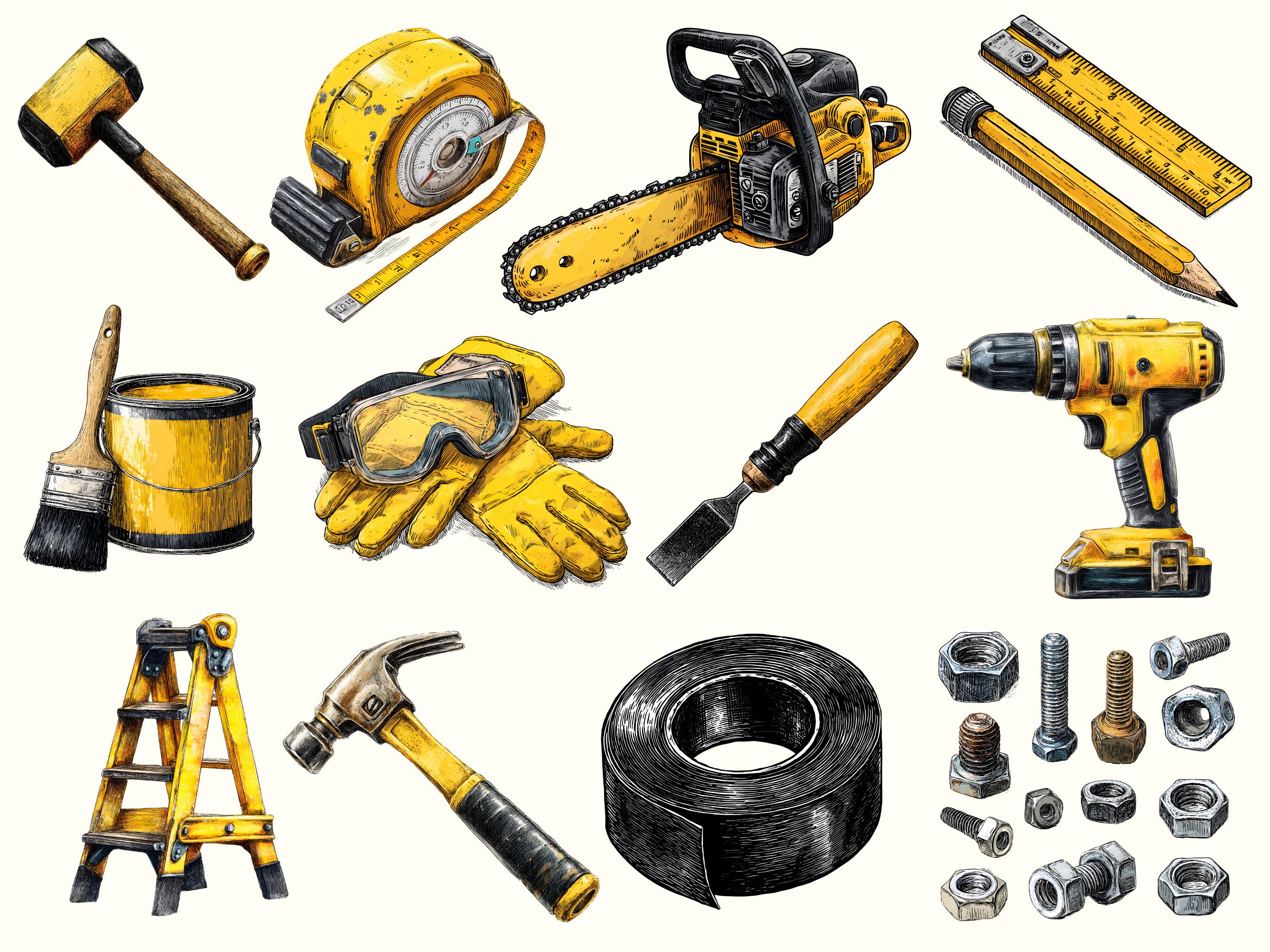 Tools Clipart Collection, 24 PNG Handyman Grungy Doodle Illustrations ...