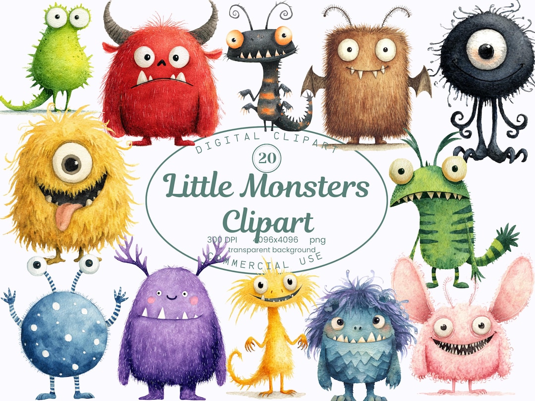 Cute Little Monsters Clipart Collection, Whimsical Watercolor Creatures ...