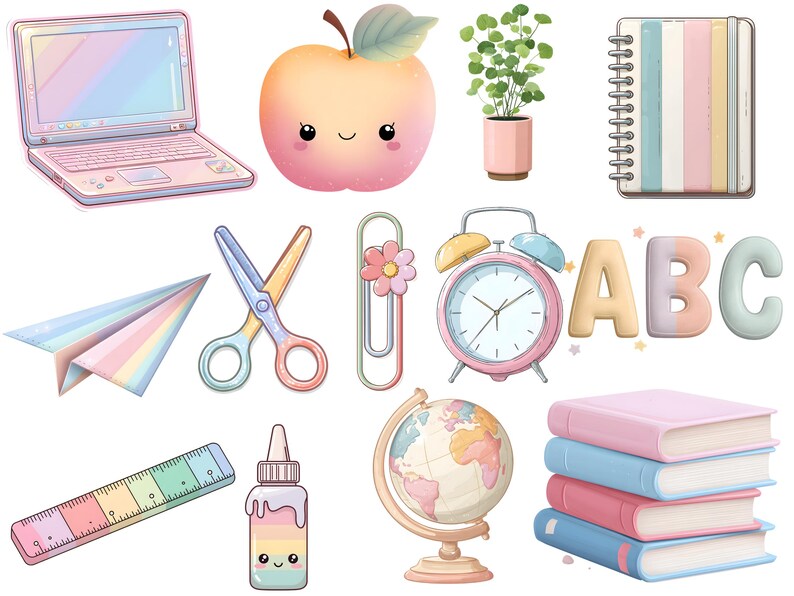 School Supplies Clipart Collection, Watercolor Stationery 26 PNG ...
