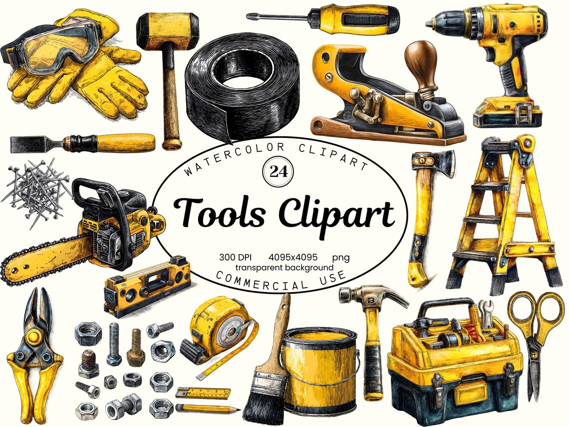 Tools Clipart Collection, 24 PNG Handyman Grungy Doodle Illustrations ...