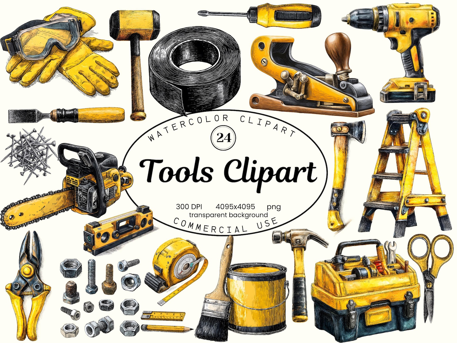 Tools Clipart Collection, 24 PNG Handyman Grungy Doodle Illustrations ...