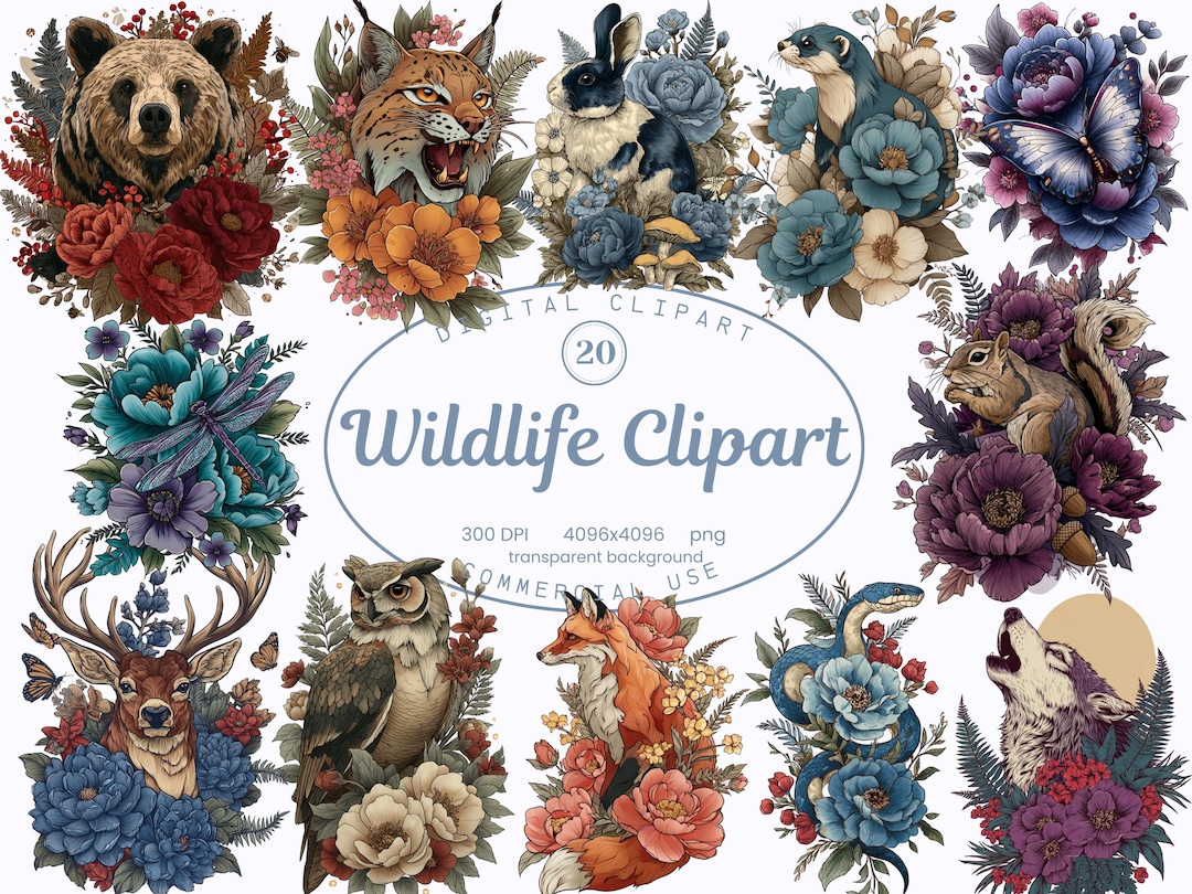 Wildlife Clipart Collection, Neo-traditional Tattoo Style Animals ...