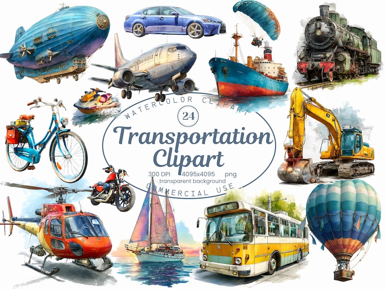 Transportation Clipart Collection, 24 PNG Vehicles and Travel Graphics ...