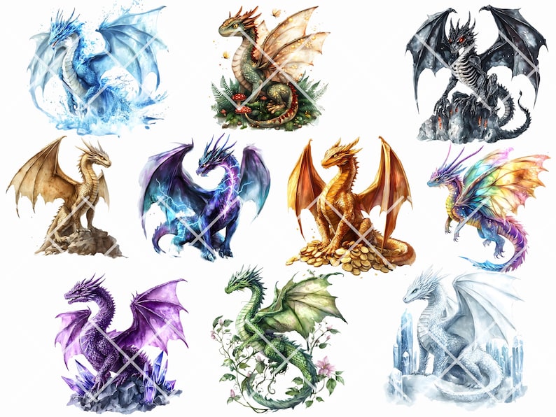 Fantasy Dragons Clipart Collection, Fairy Tale 20 PNG Magical ...