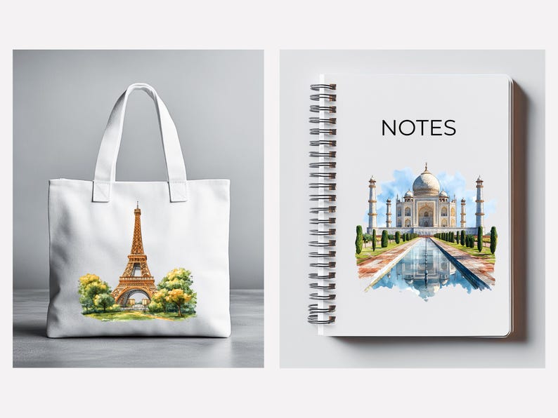 Famous Landmark Clipart Collection, Travel Watercolor 24 PNG ...