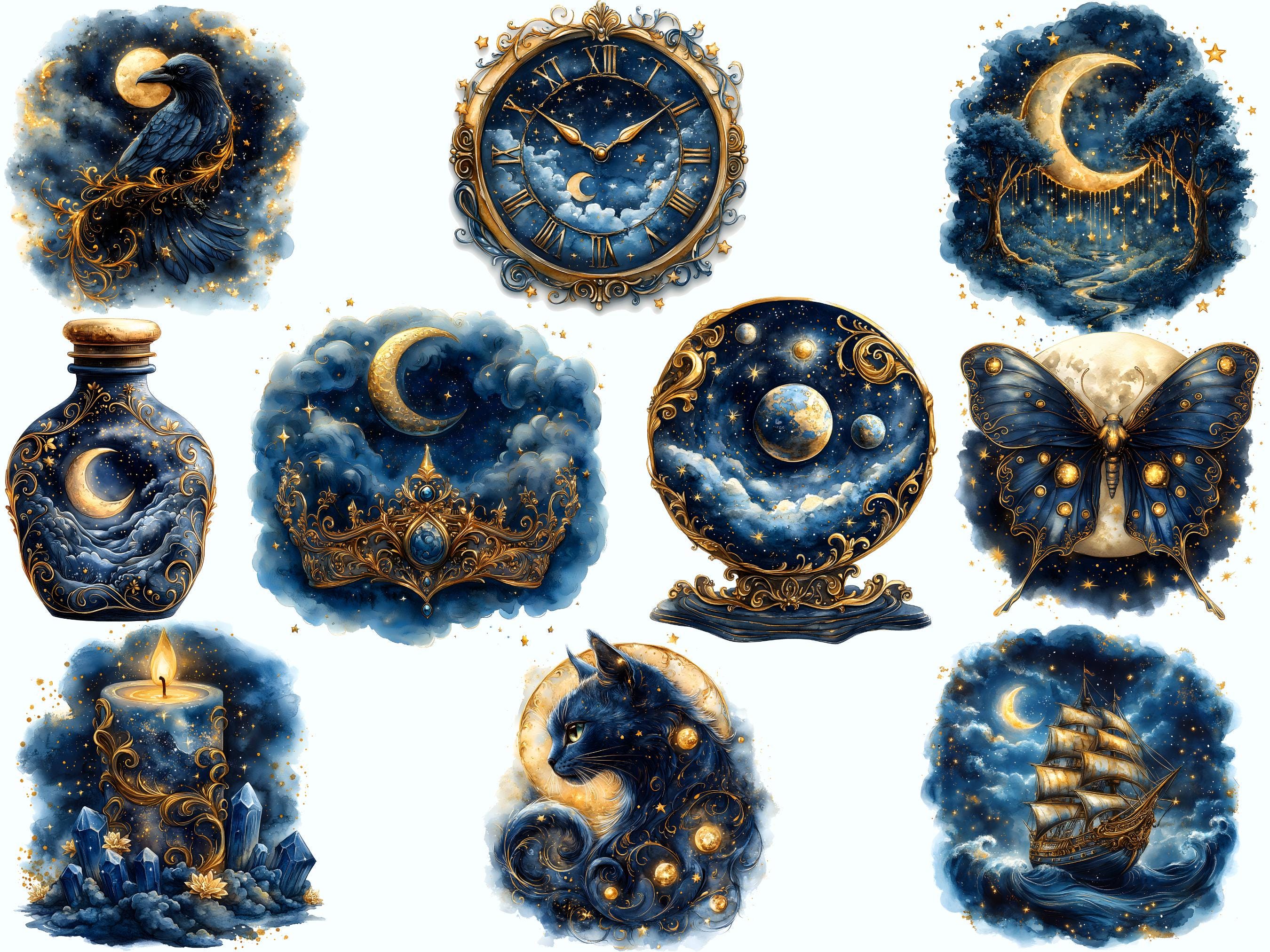 Celestial Clipart Collection, Moon and Stars 20 PNG Illustrations ...