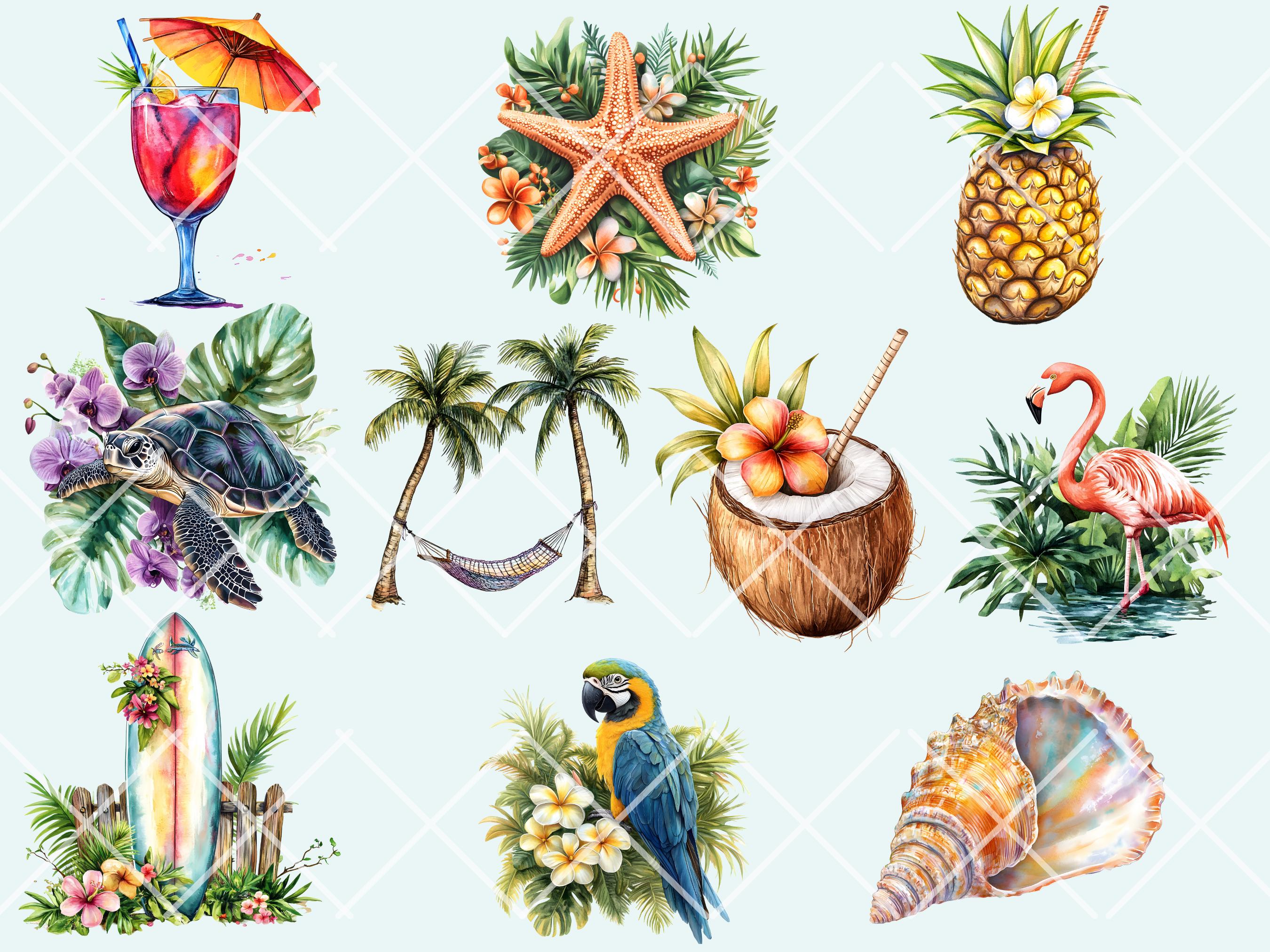 Tropical Paradise Clipart Collection, Watercolor Beach Island 20 PNG ...