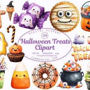 Halloween Treats Clipart Set, Kawaii Spooky Candy PNG for Crafts ...