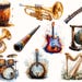 Music Instrument Clipart Collection, Watercolor Musician 20 PNG ...