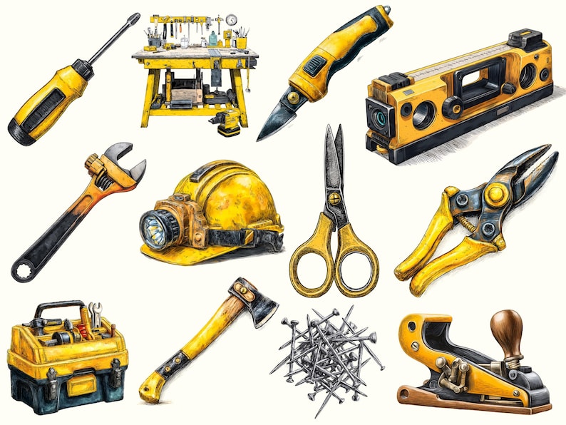 Tools Clipart Collection, 24 PNG Handyman Grungy Doodle Illustrations ...