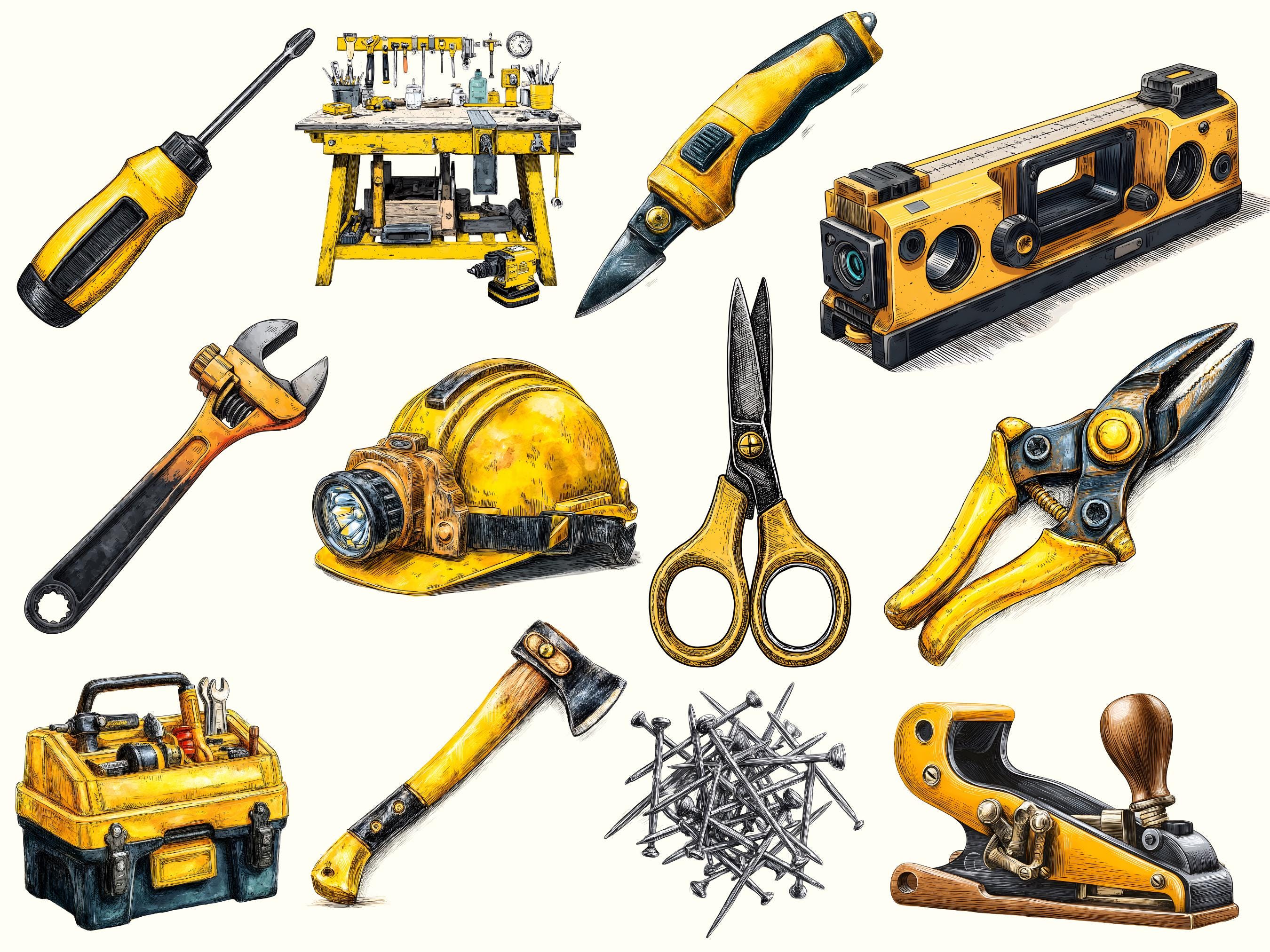 Tools Clipart Collection, 24 PNG Handyman Grungy Doodle Illustrations ...
