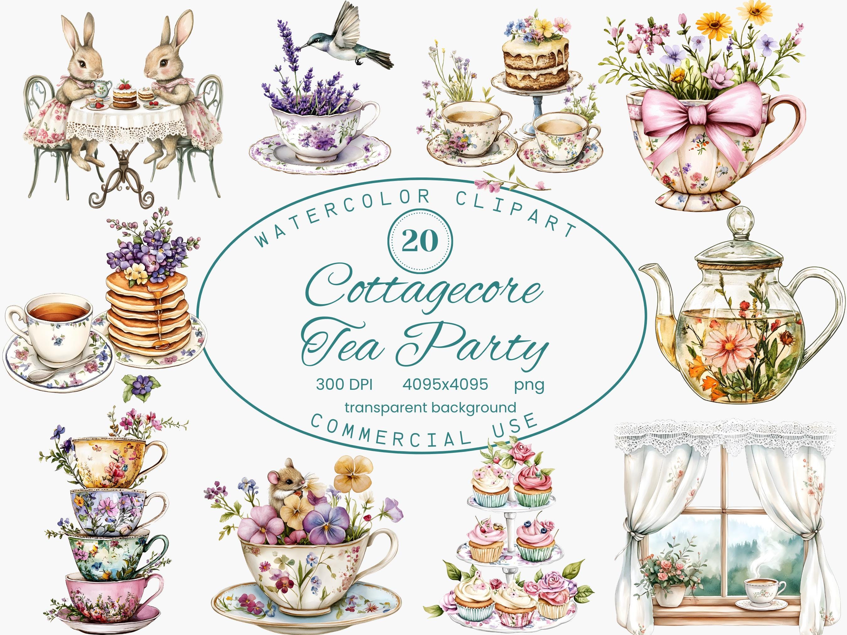 Cottagecore Tea Party Clip Art Collection With Floral Element, 20 PNG ...