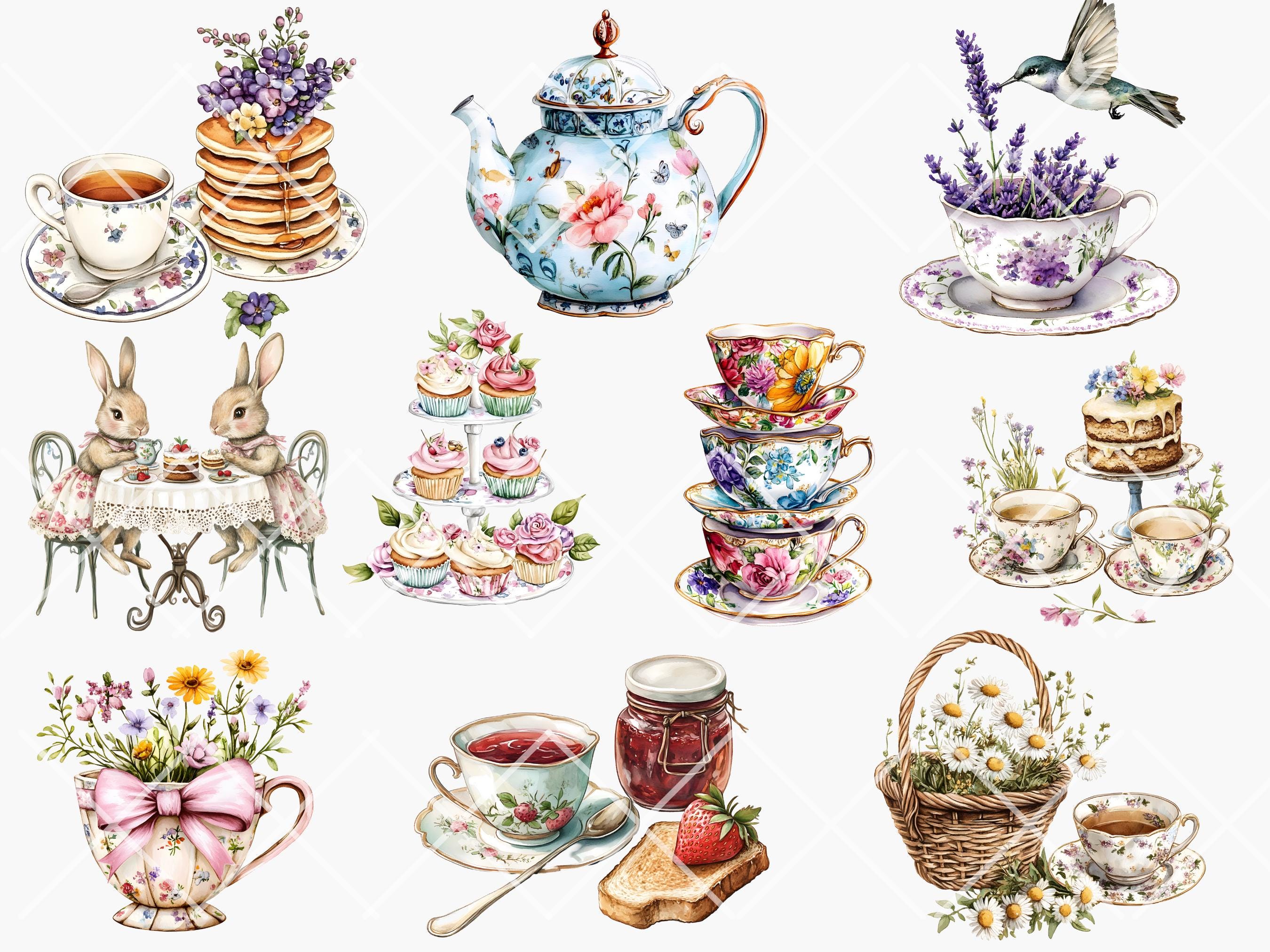 Cottagecore Tea Party Clip Art Collection With Floral Element, 20 PNG ...