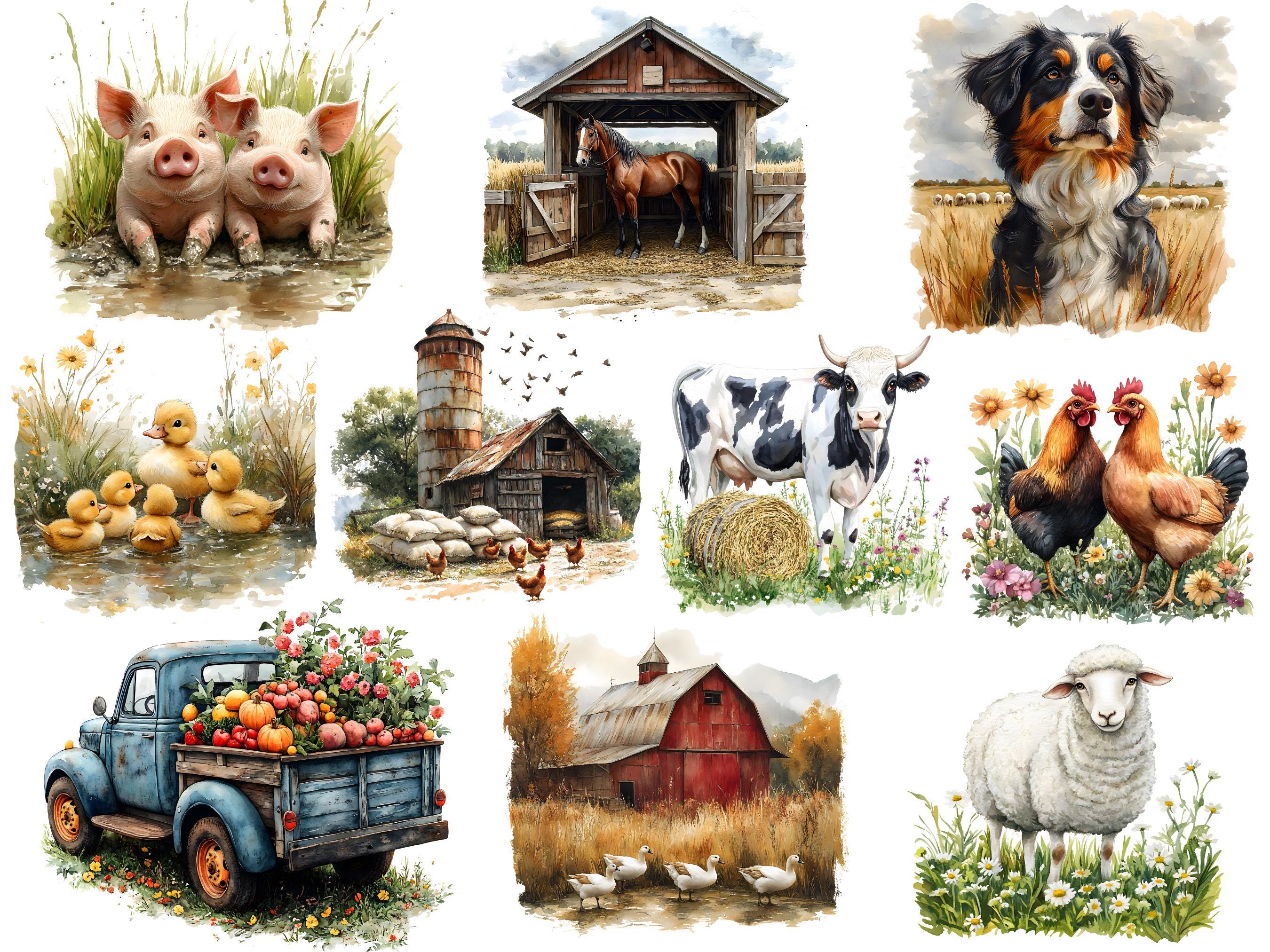 On the Farm Clipart Collection, Rustic Country Homestead, Watercolor ...