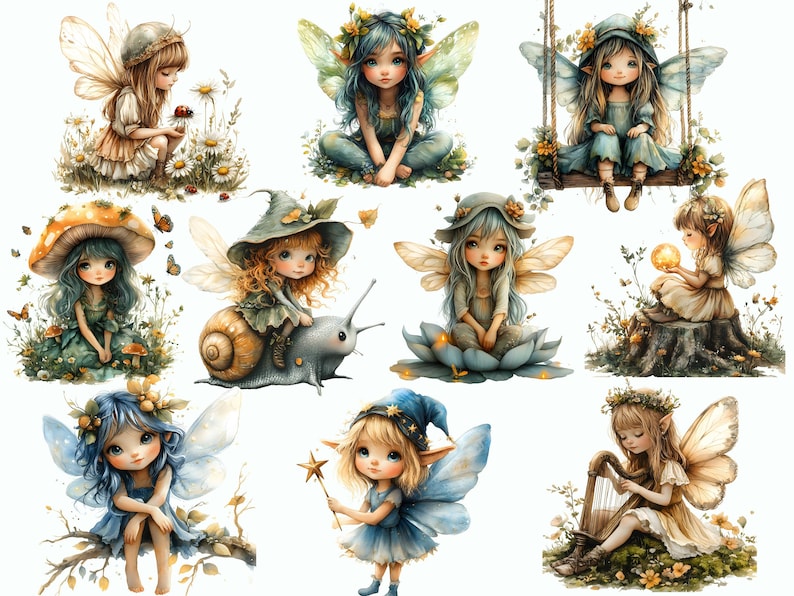 Fairy Clip Art Collection, Cute Magical Forest Fairy Watercolor 20 PNG ...