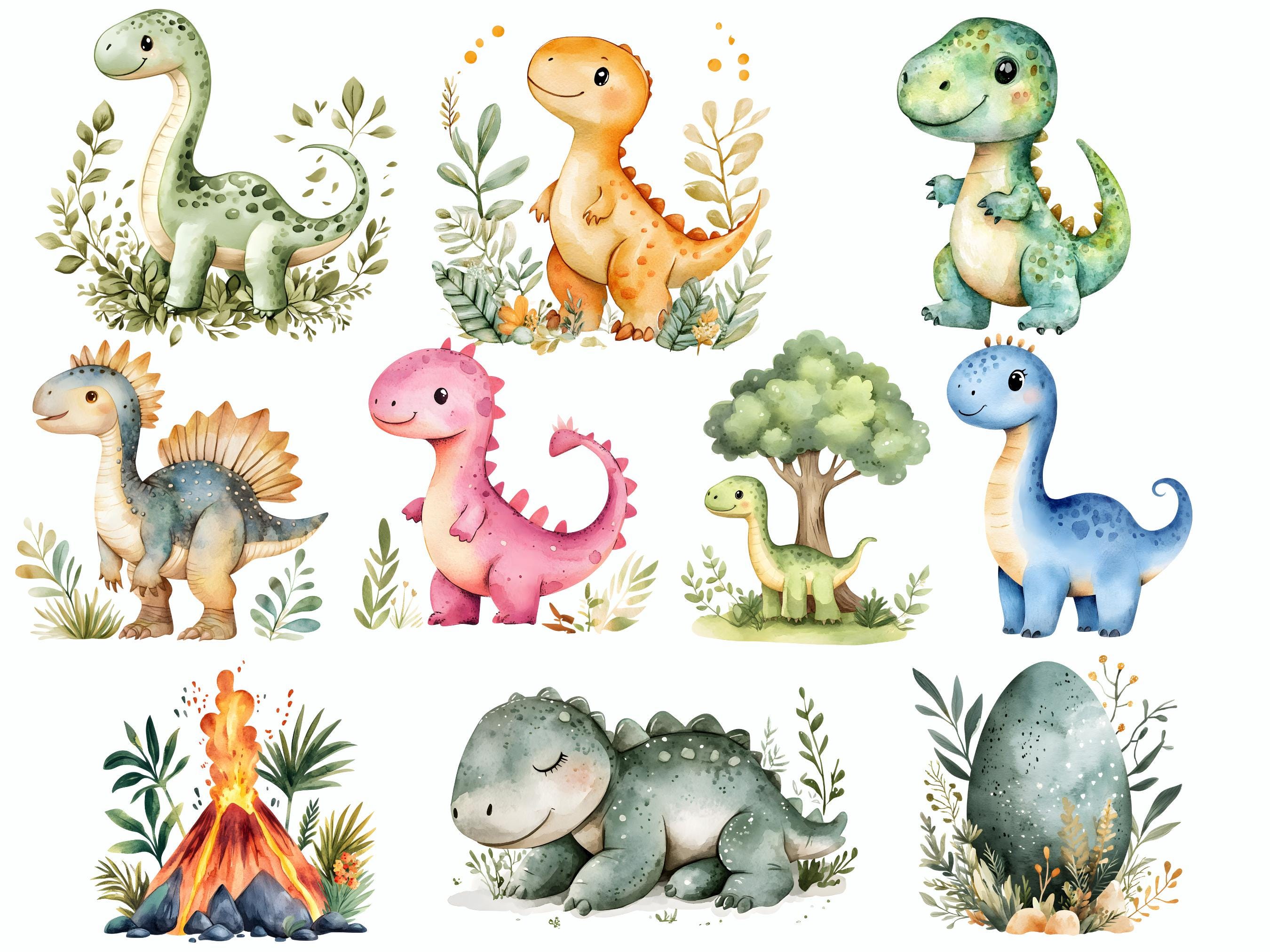 Dinosaurs Clip Art Collection, Cute Cartoon Nursery Decor 20 PNG ...