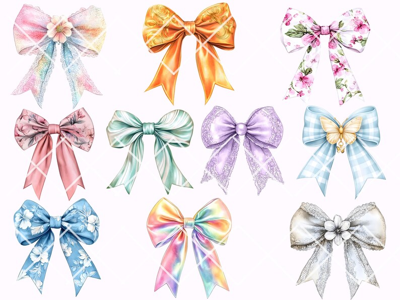 Spring Coquette Bows Clip Art Collection, Elegant Bows 20 PNG ...