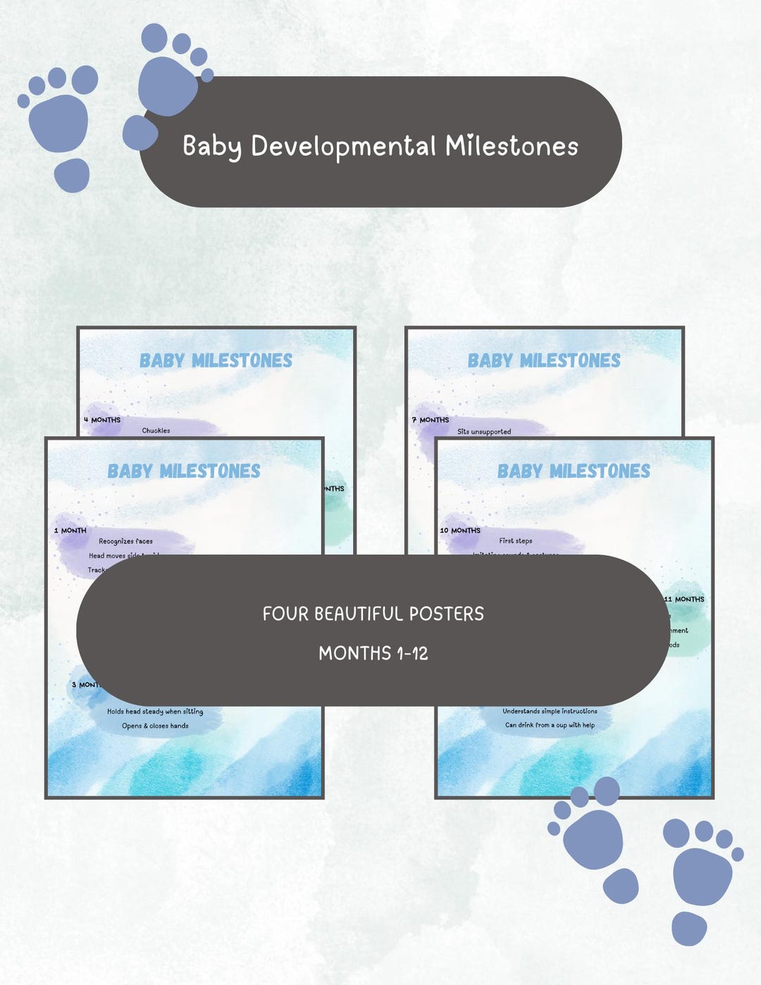 Baby Developmental Milestones - Blue - Etsy