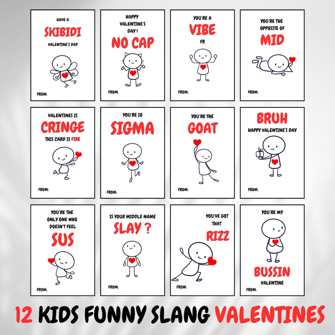 12 Kids' Slang Valentine's Day Cards – Funny Printable PDF for School ...