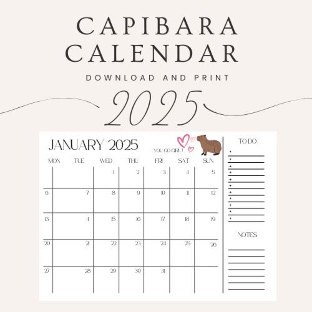 2025 Capibara Calendar for Printing A4 - Etsy