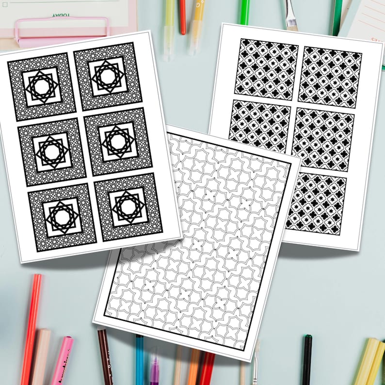 Moroccan Tile Coloring Pages | Islamic Geometric Patterns | Printable ...