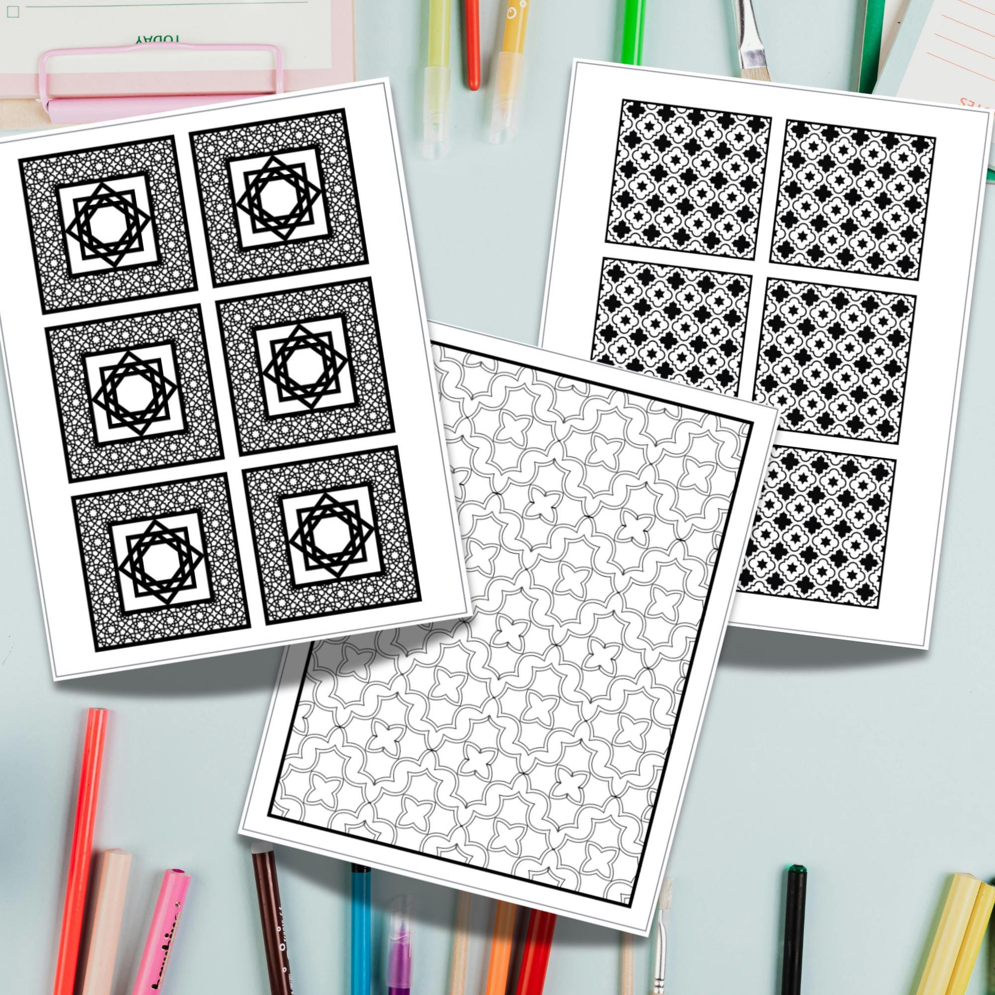 Moroccan Tile Coloring Pages | Islamic Geometric Patterns | Printable ...