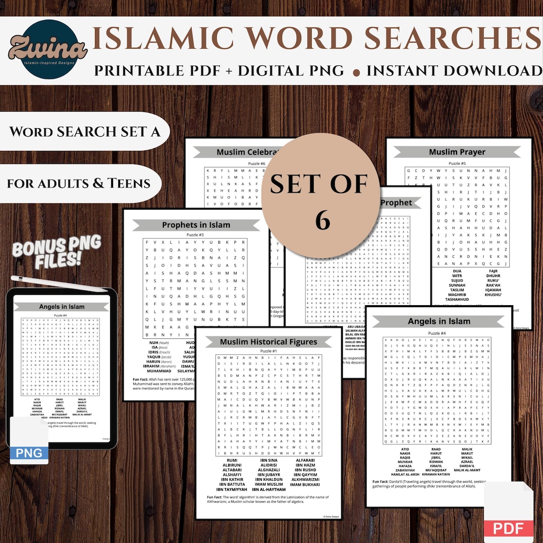 Printable Islamic Word Searches Bundle of 6, Educational Islamic ...