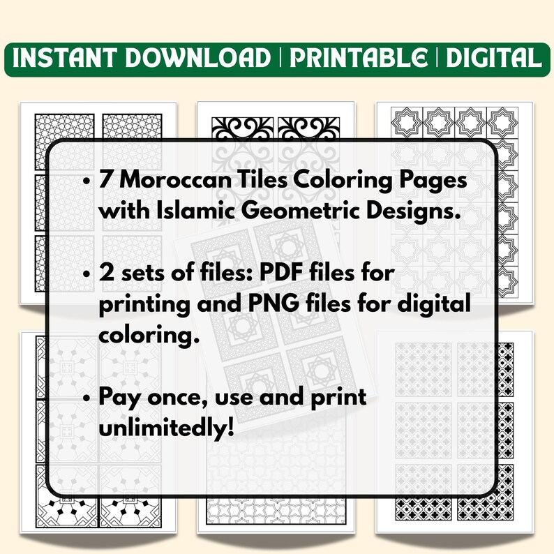Moroccan Tile Coloring Pages | Islamic Geometric Patterns | Printable ...