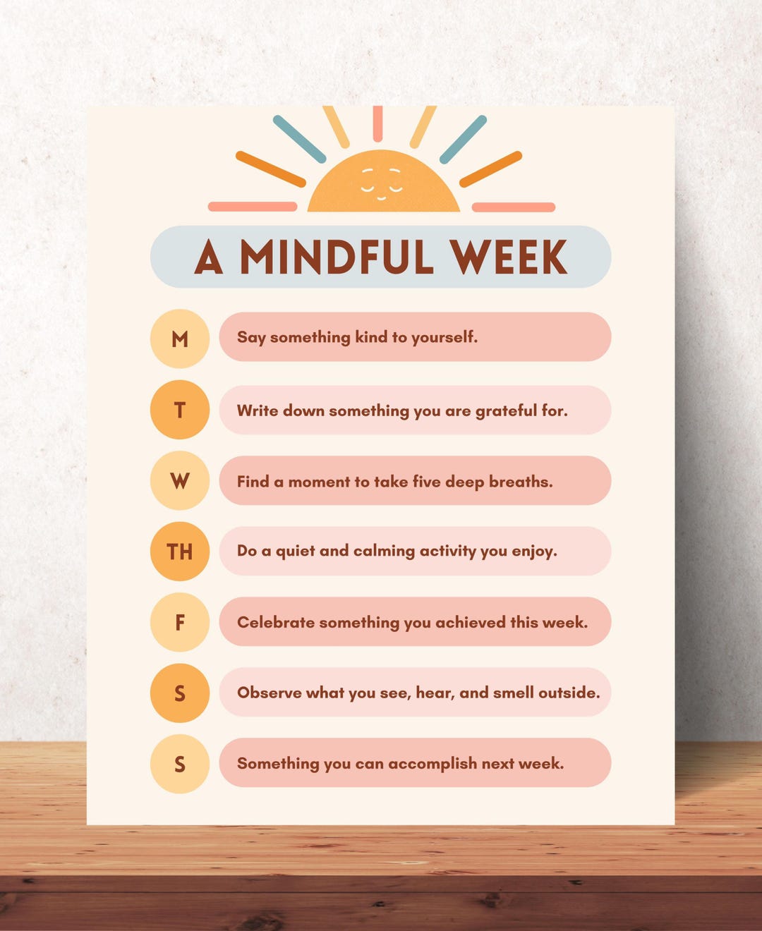 Mindful Week, 7 Days of Mindfulness Wall Poster, Positive Morning ...