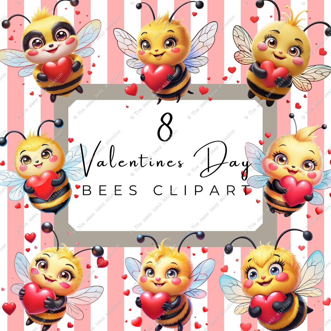 8 Valentines Day Bees Clipart - Etsy