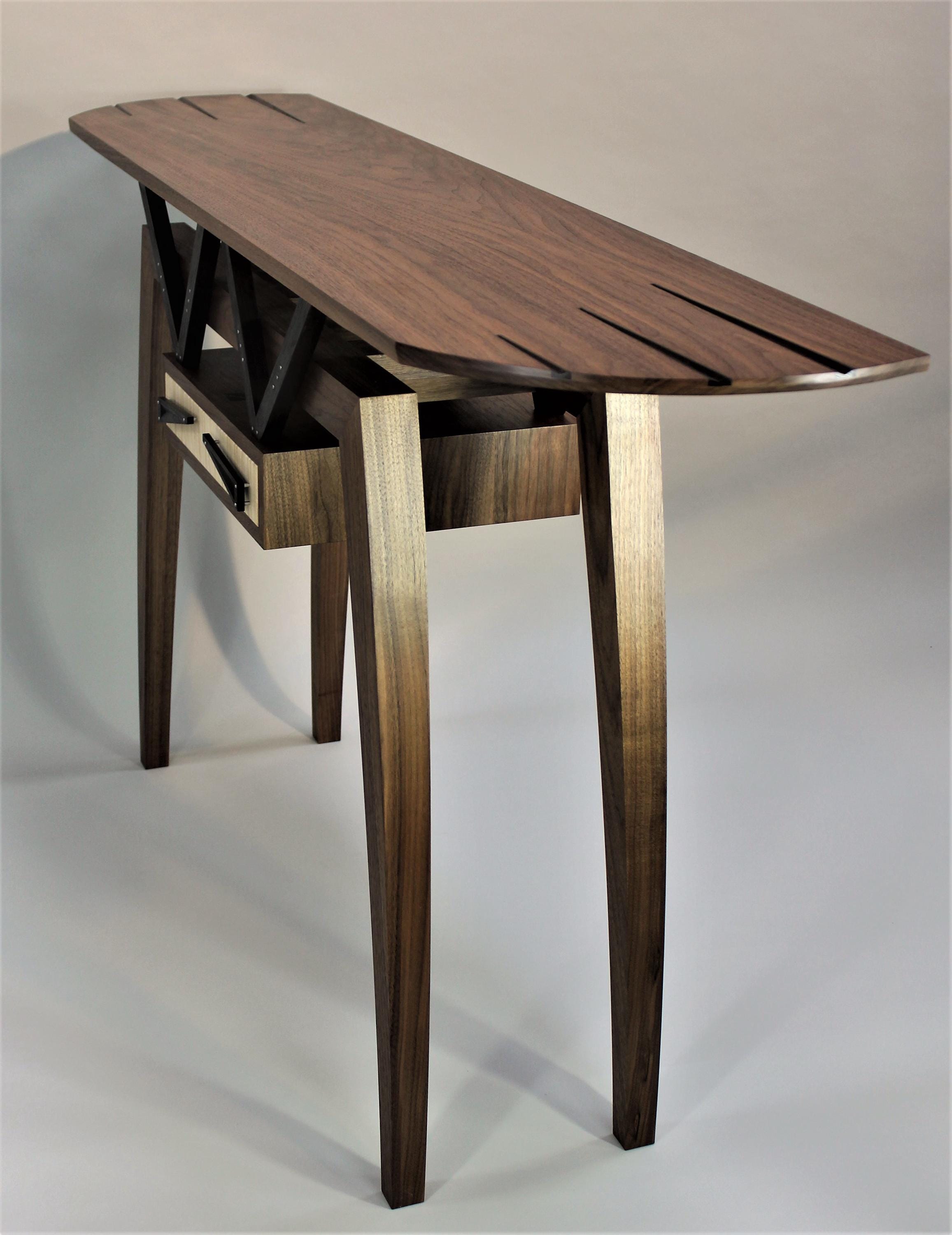 Handmade Contemporary Walnut Wood Console Hall Table With Drawer Flight ...