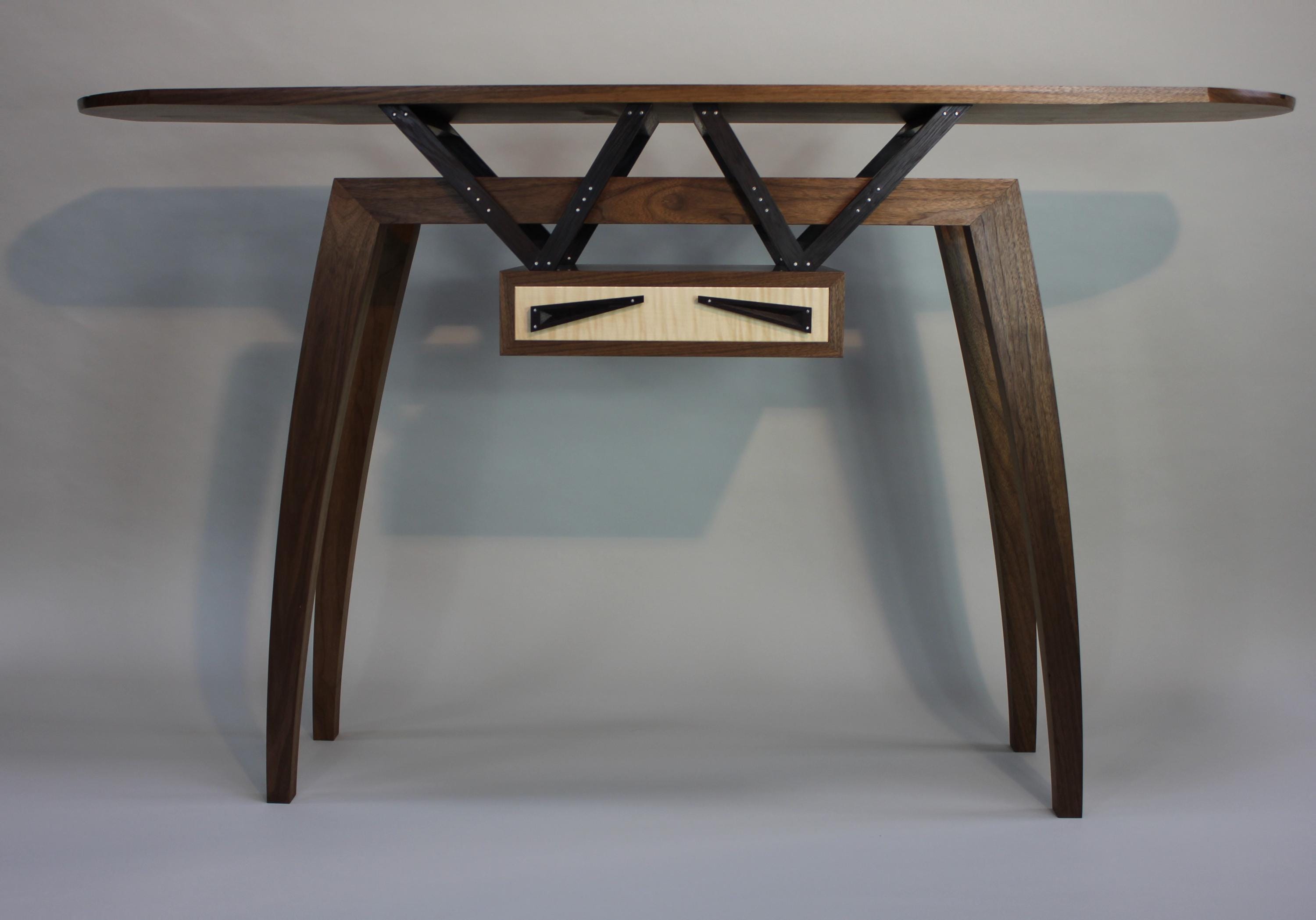 Handmade Contemporary Walnut Wood Console Hall Table With Drawer Flight ...