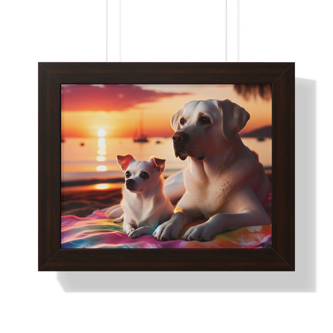 Beach Towel, Lab and Chiweenie Best Buddies Watching Sunset Poster ...