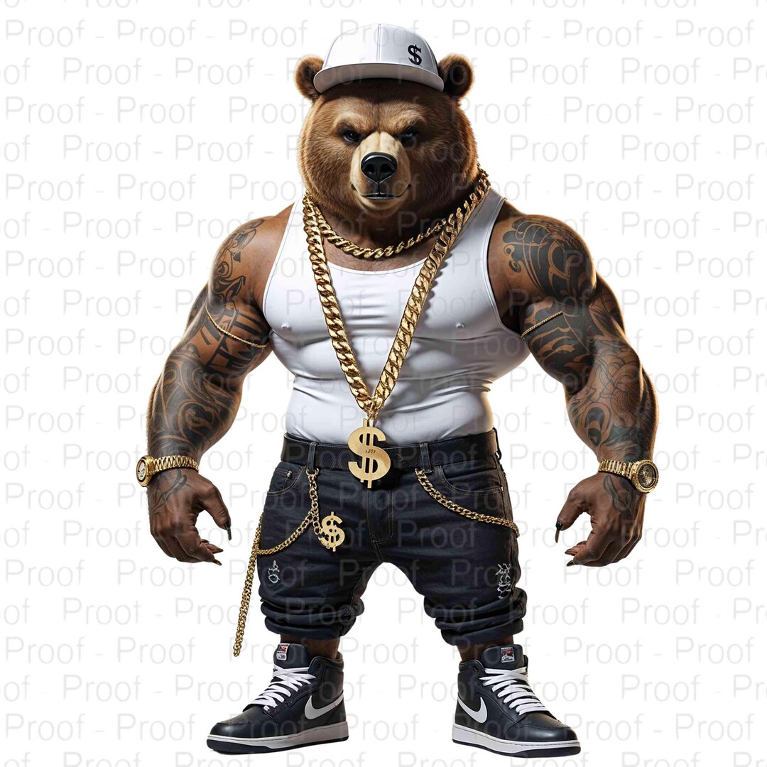 Gold-chain Gang Bear Duo Digital Download Hip-hop Bear Illustration 2 ...