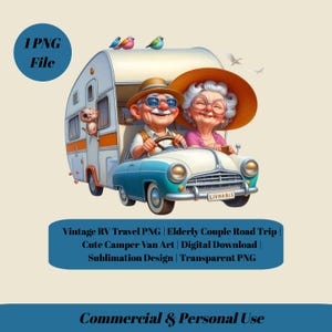 Cute Senior Couple RV Clipart PNG | Retired Road Trip Digital File With ...