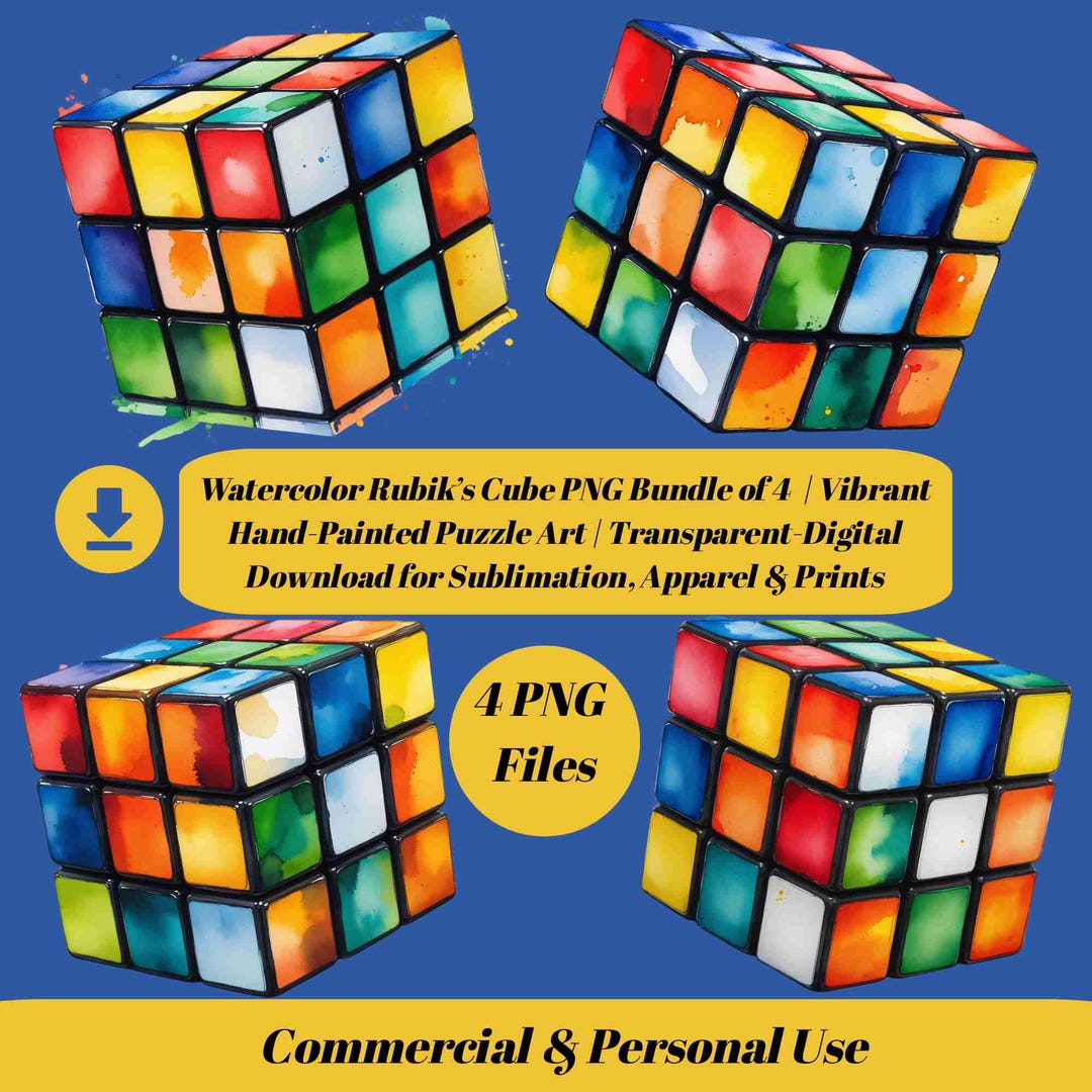 Watercolor Rubik’s Cube PNG Bundle of 4 | Vibrant Hand-painted Puzzle ...