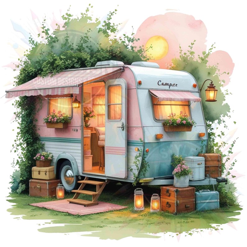 Vintage Camper PNG Bundle | 3 Unique Retro Camper Van Clipart Designs ...